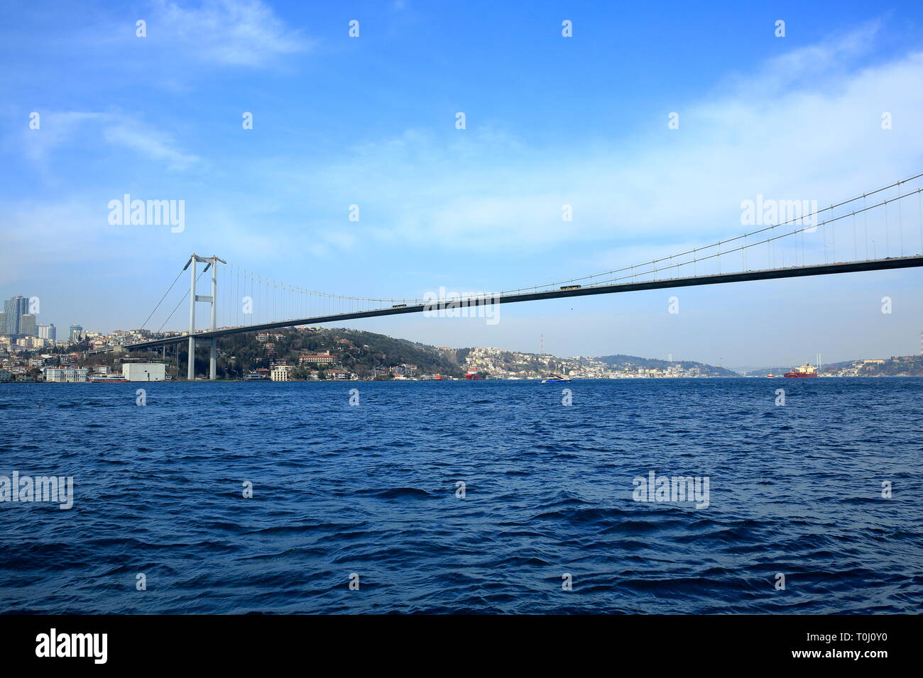 On a clear day, a view of the Bosphorus bridge in Istanbul, Turkey ...