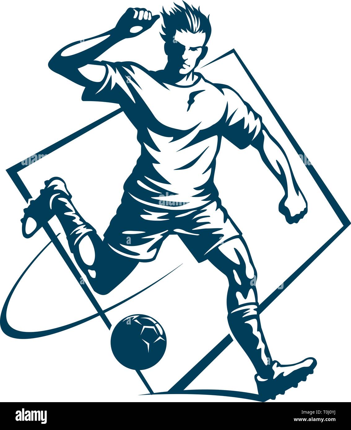 Soccer or football player, stylized monochrome vector illustration ...