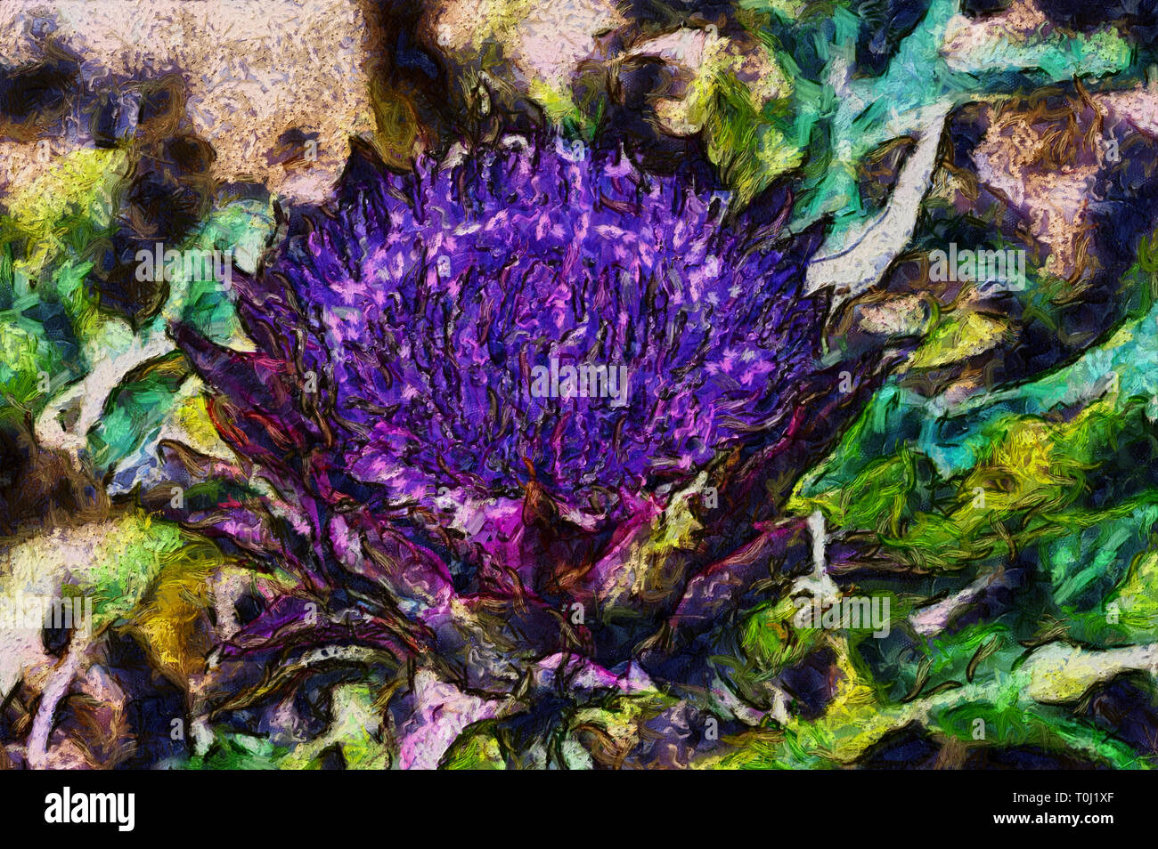 color oil painting blooming thorn Stock Photo - Alamy