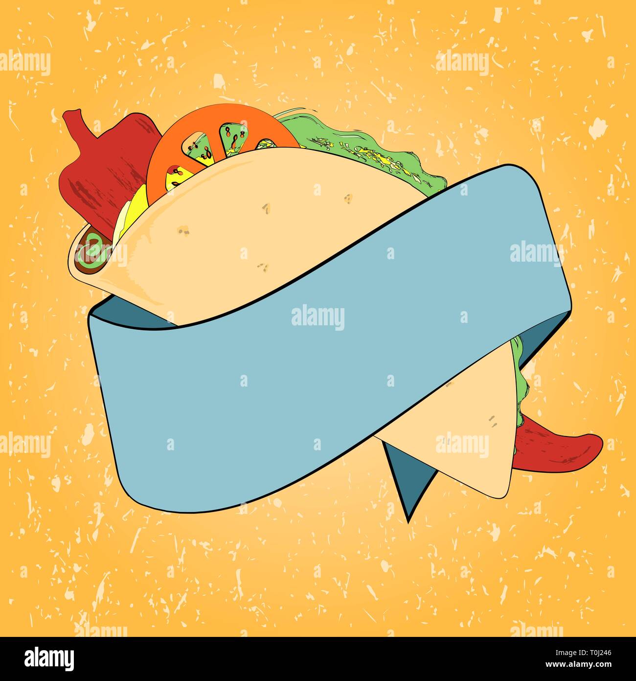 Mexican taco vector with texture wrapped in a banner with copy space ...