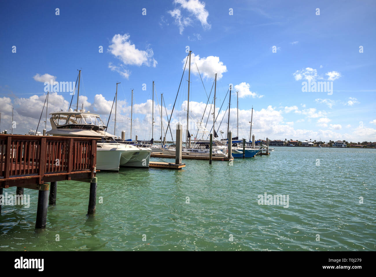Blue sky over boats and sailboats at Factory Bay marina in Marco Island ...