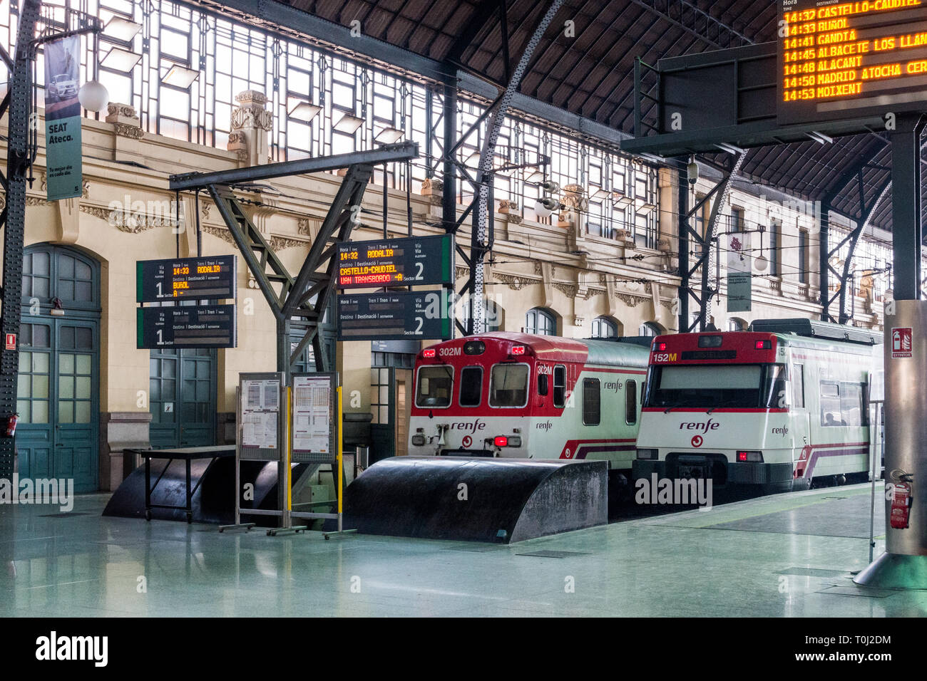 VALENCIA, SPAIN - FEBRUARY 24 : Trains in the North Station in Valencia ...