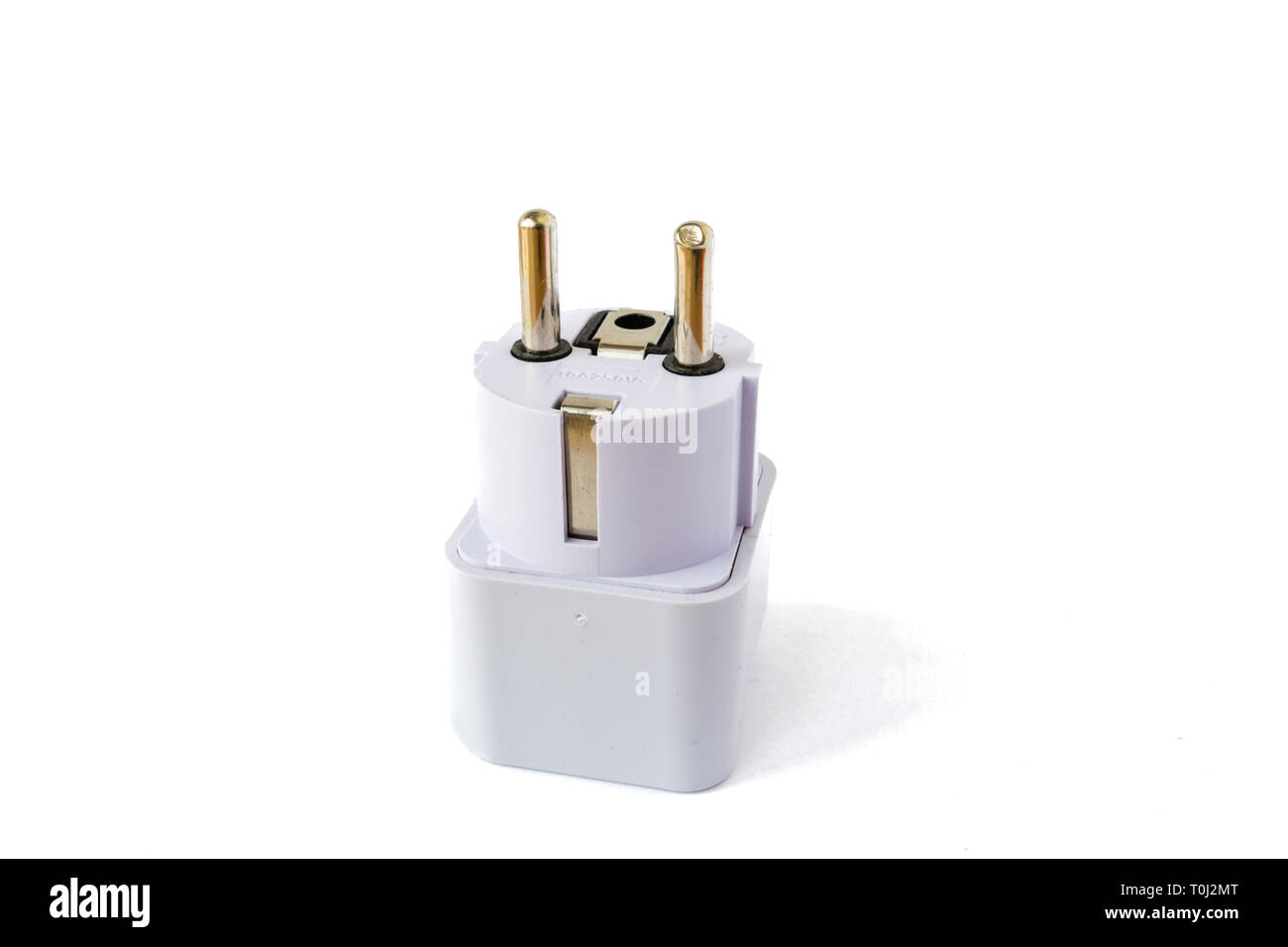 EU white plug, with an earth connection, isolated on white background ...