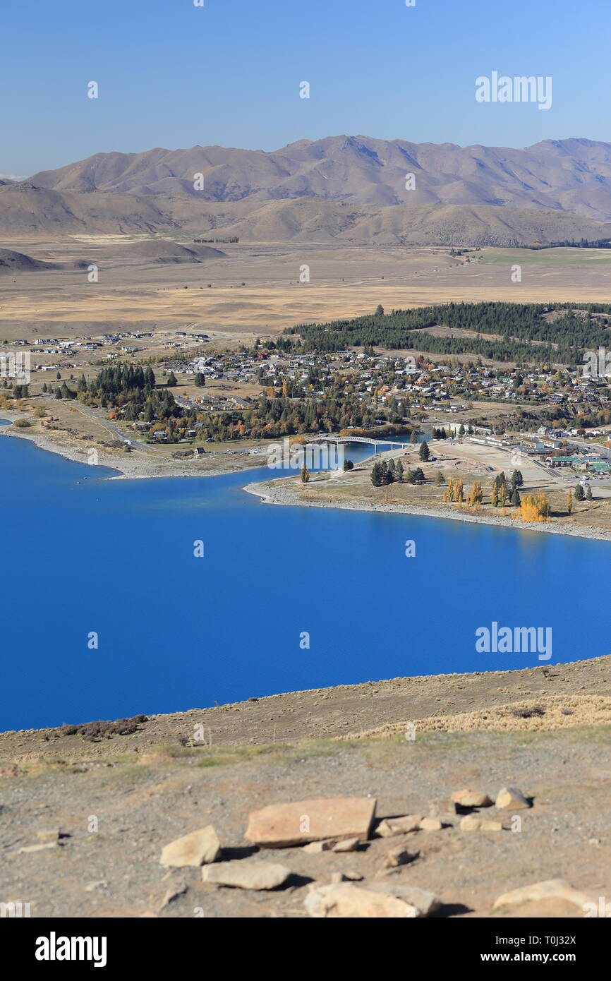 Lake Tekapo from Mount John, Mackenzie Country, Canterbury, New Zealand ...