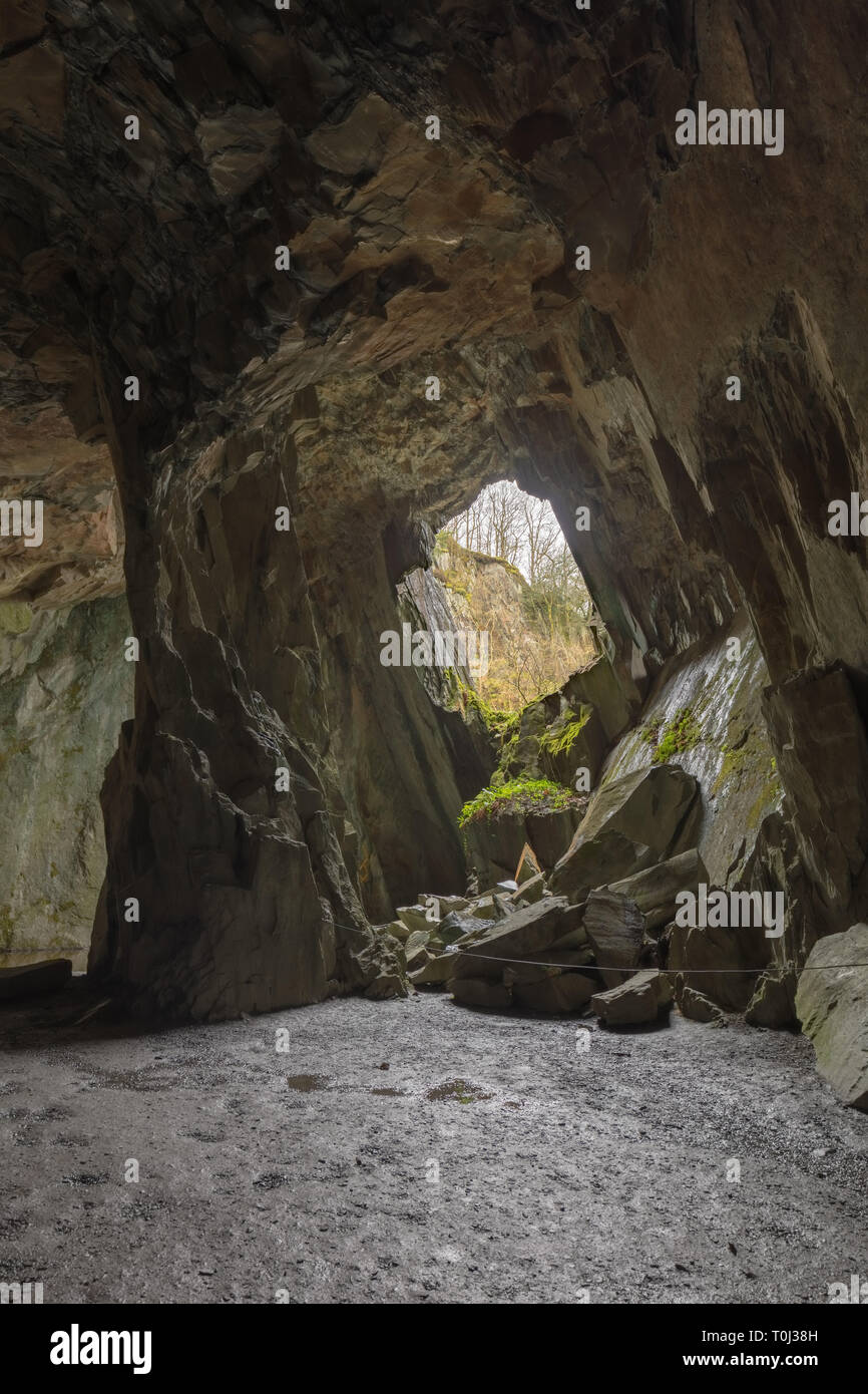 Cave at Cathedral Quarry, Little Langdale, Lake District, Cumbria ...