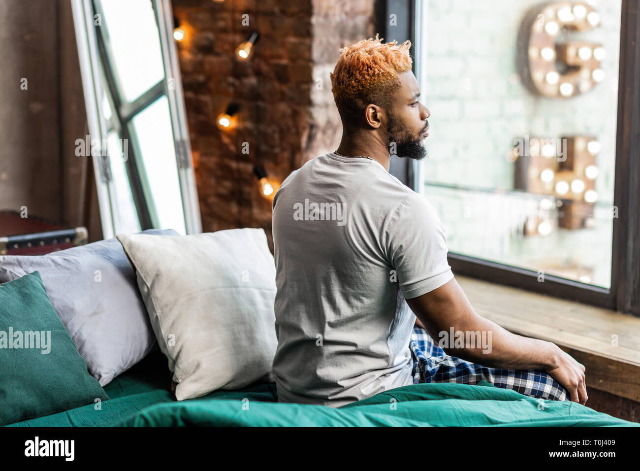 Waking up man morning window hi-res stock photography and images - Alamy