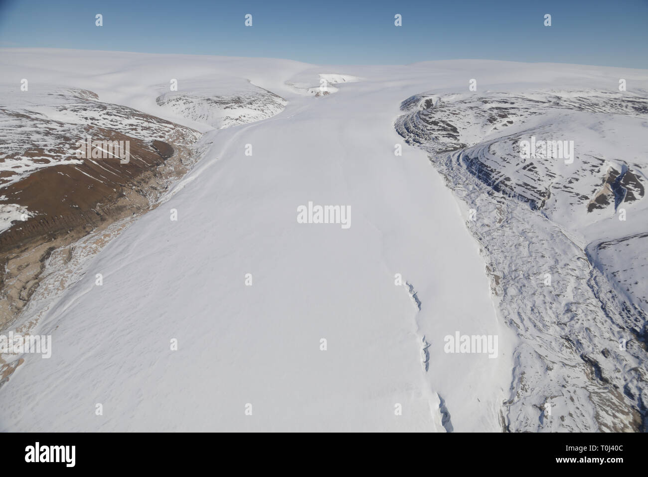 Aerial view of Arctic landscape with frozen fjord and mountains Stock ...