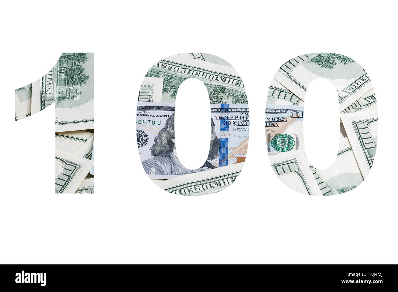 The 100 digit symbol is made of money on a white background Stock Photo ...