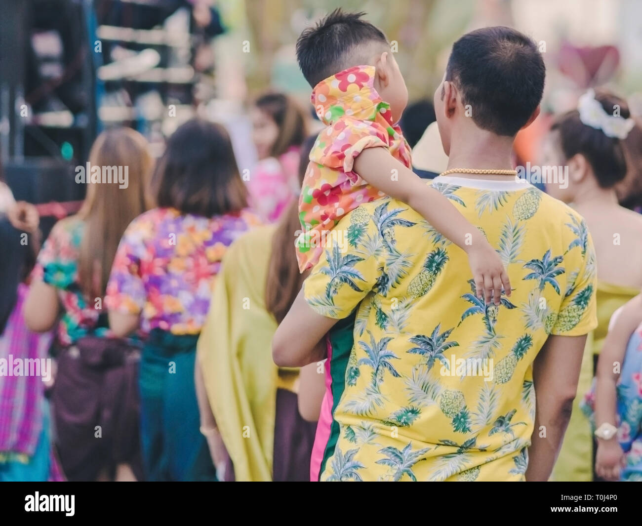Happiness villagers dressed in beautiful local costumes join the parade ...