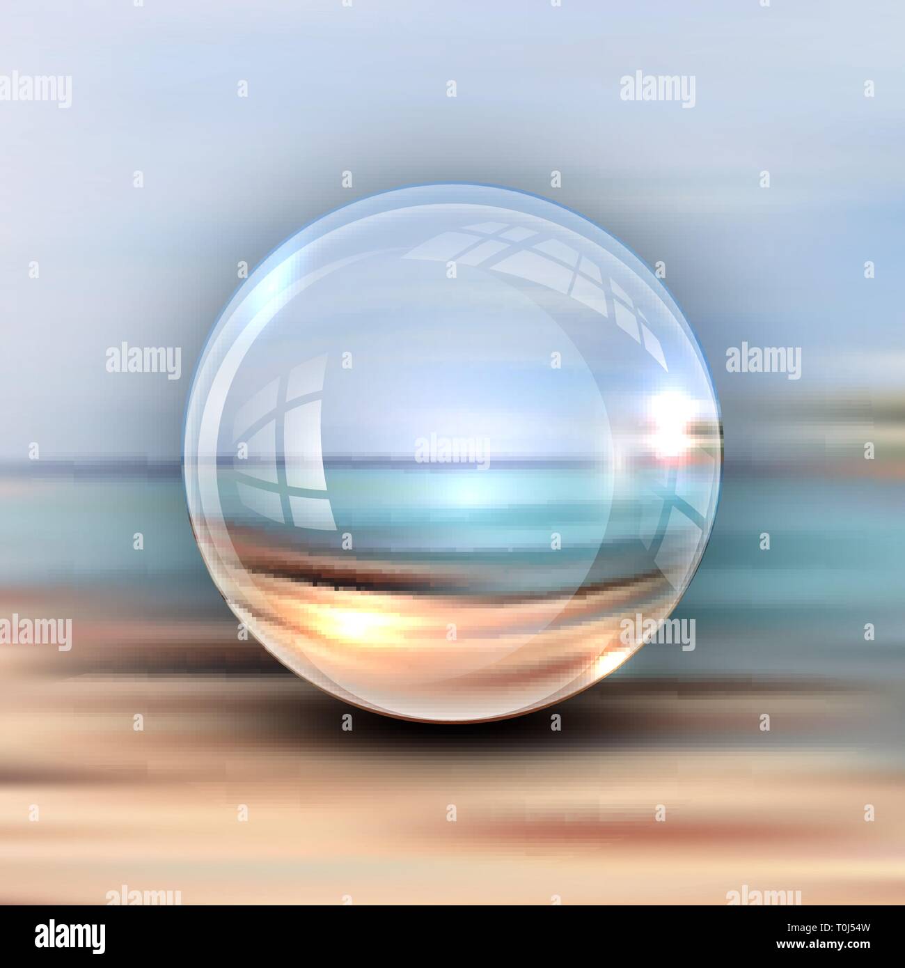 Realistic 3D sphere on the background of the beach and the sea.Creative ...
