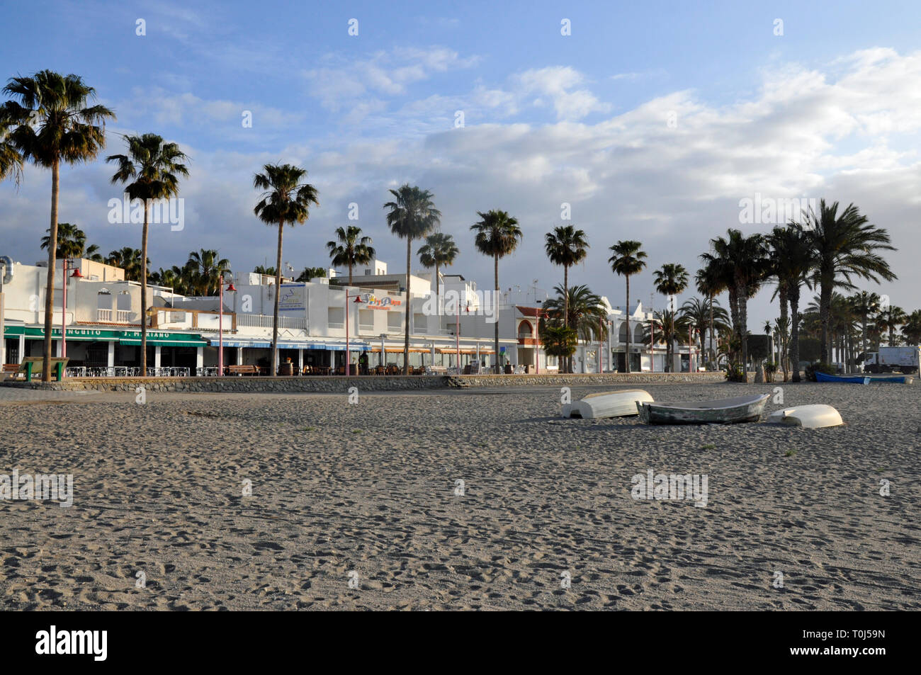 The beach front in the fishing village of Carboneras, Cabo de Gata ...
