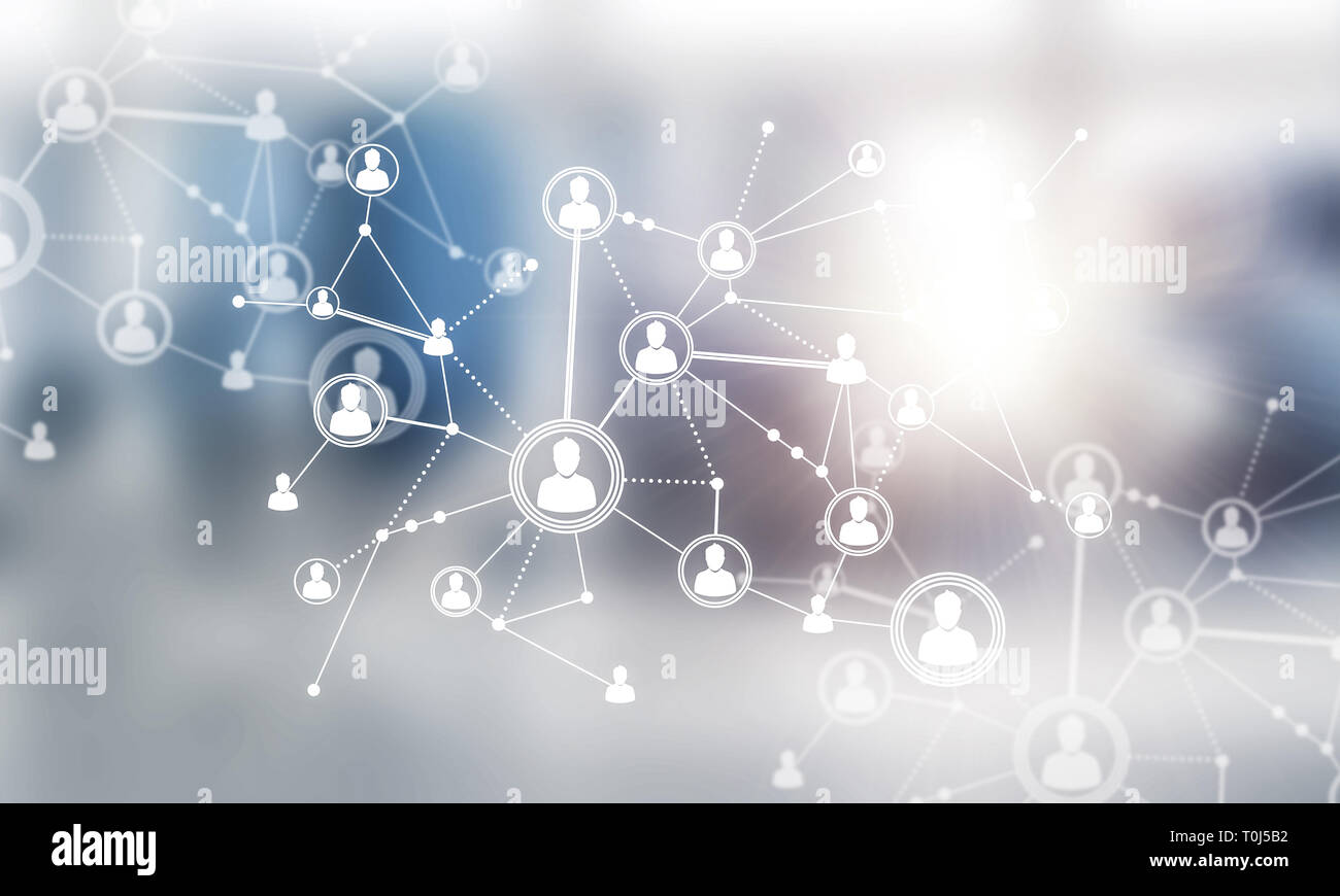 Concept of networking and connection against modern office blurred ...