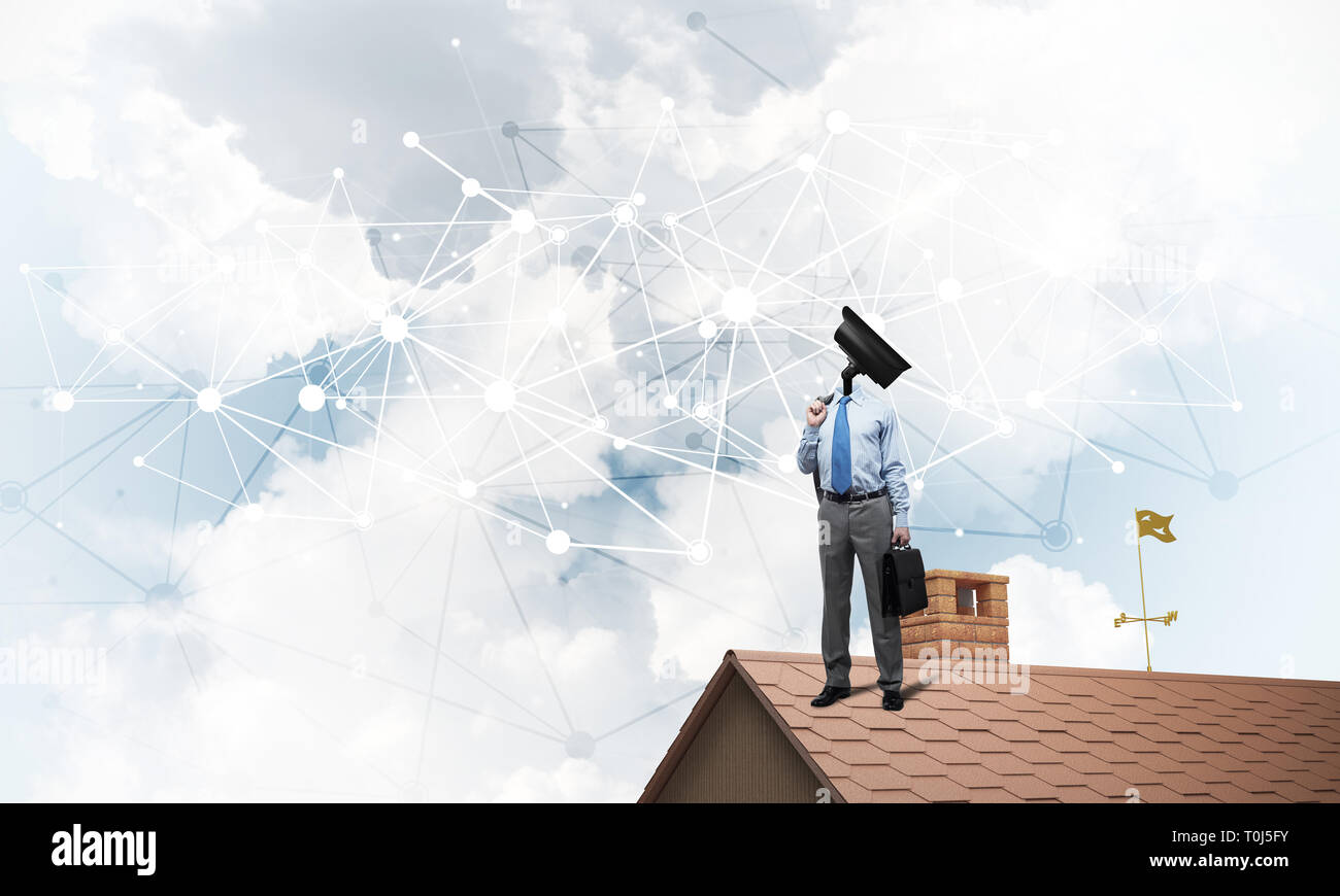 Concept of security and privacy protection with camera headed man Stock ...