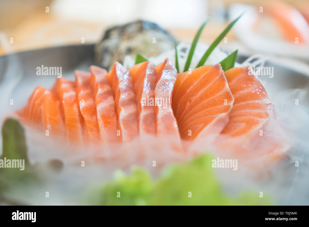 Japan raw salmon slice or salmon sashimi in Japanese style fresh serve ...