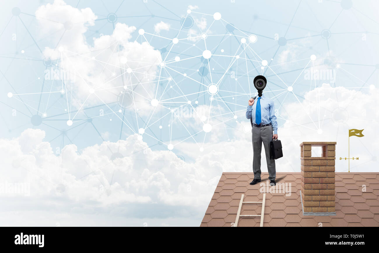 Concept of security and privacy protection with camera headed man Stock ...