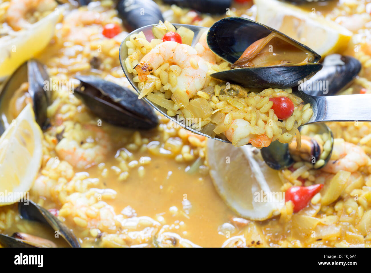 A traditional Spanish dish of Shellfish Paella Stock Photo - Alamy
