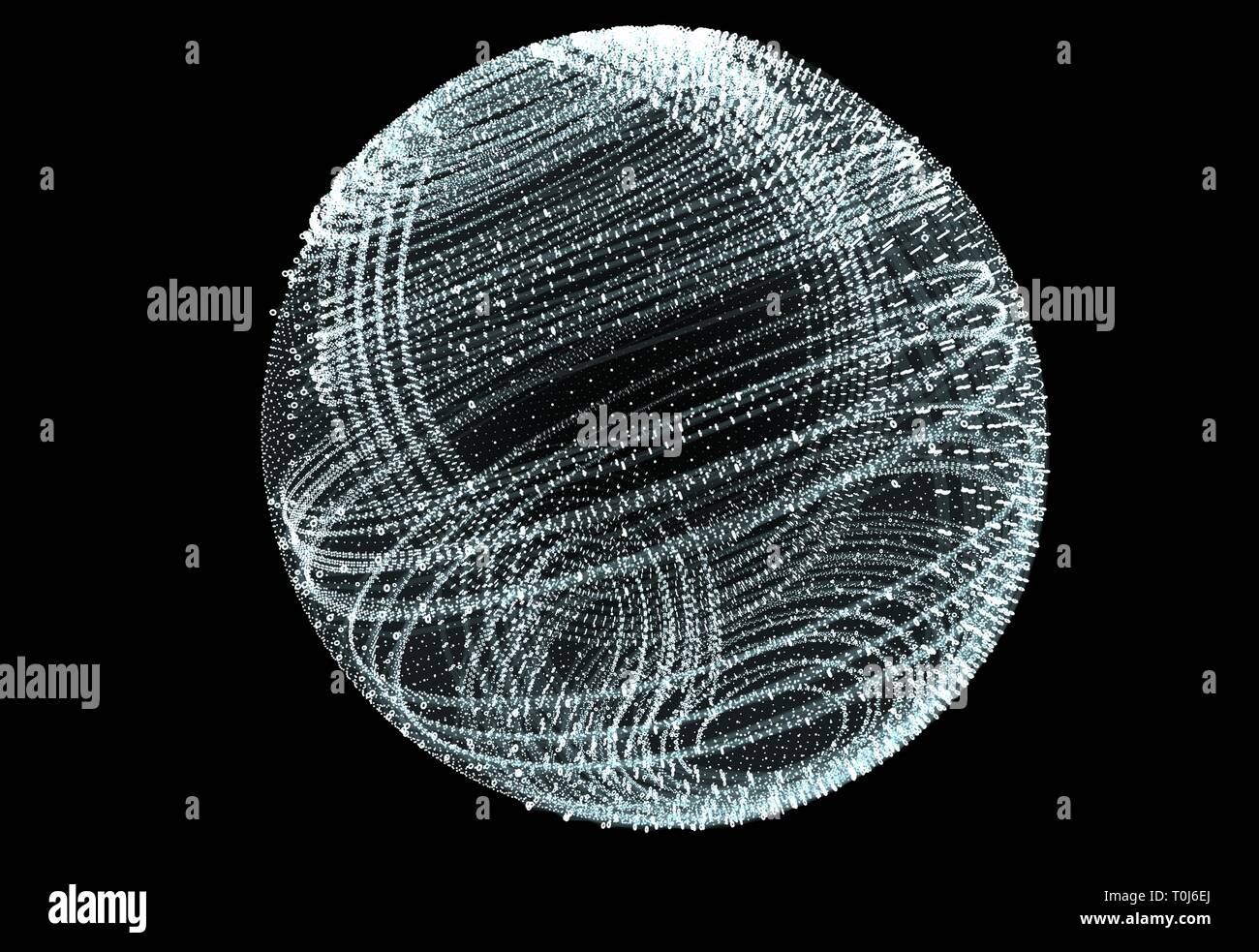 Abstract sphere, dots and lines connected to the grid. 3D illustration ...