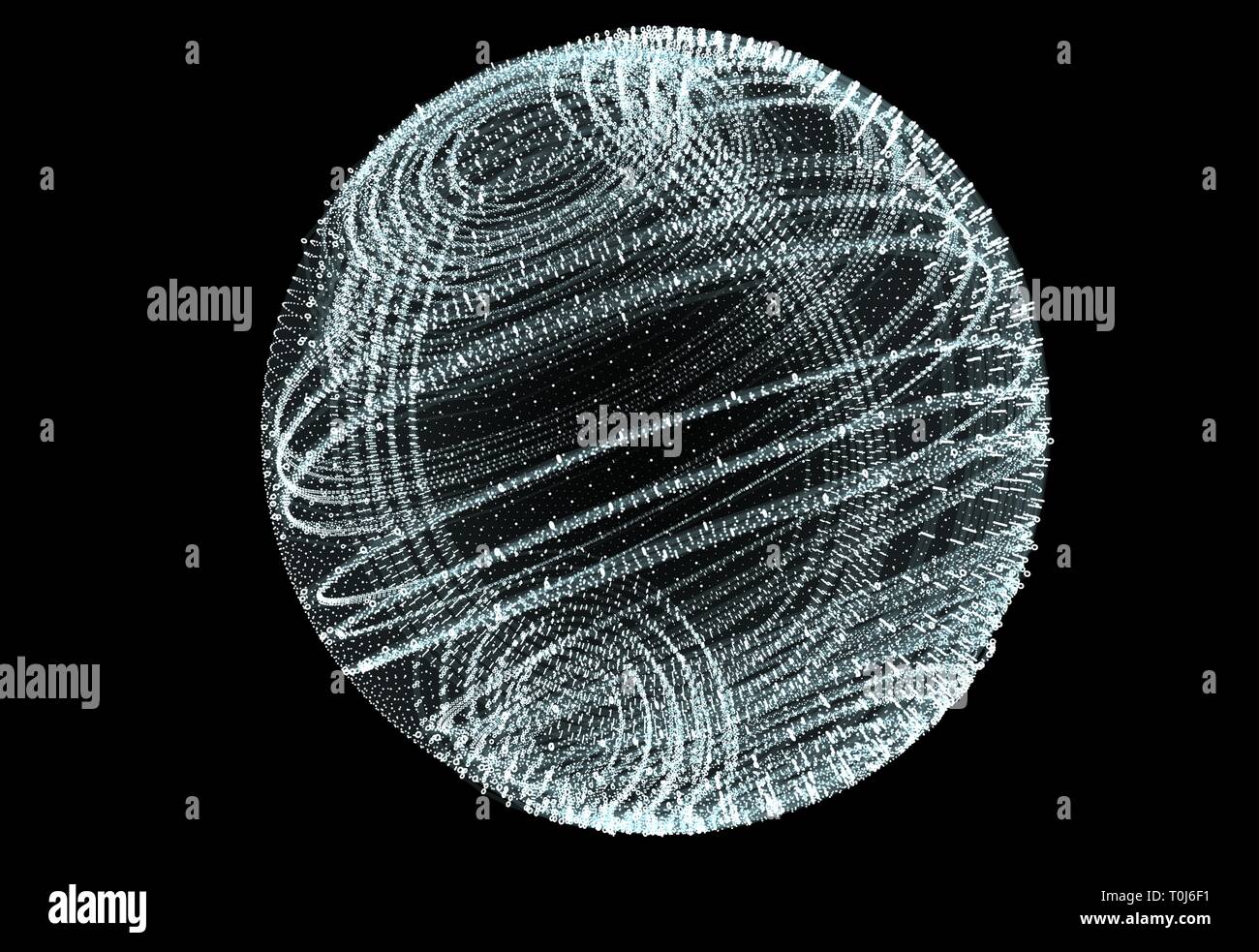 Abstract sphere, dots and lines connected to the grid. 3D illustration ...
