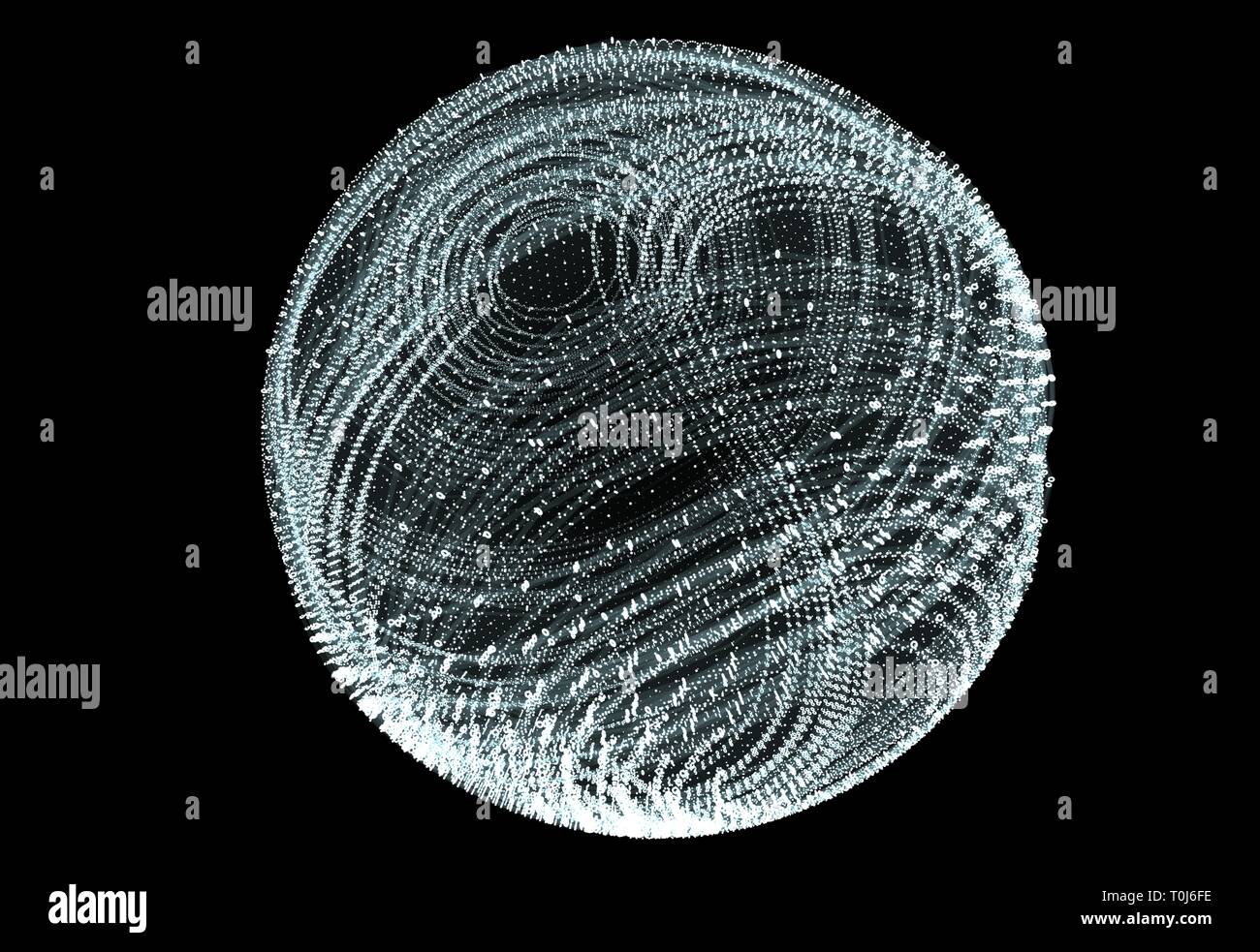 Abstract sphere, dots and lines connected to the grid. 3D illustration ...