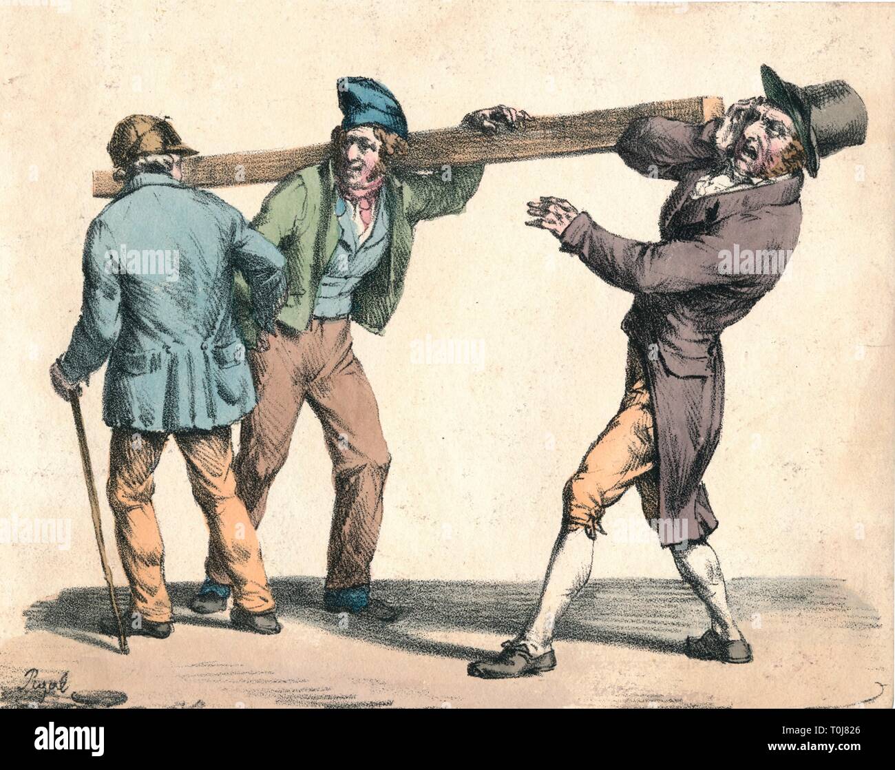 Clumsy man carrying a length of wood, 19th century. Creator: Unknown ...
