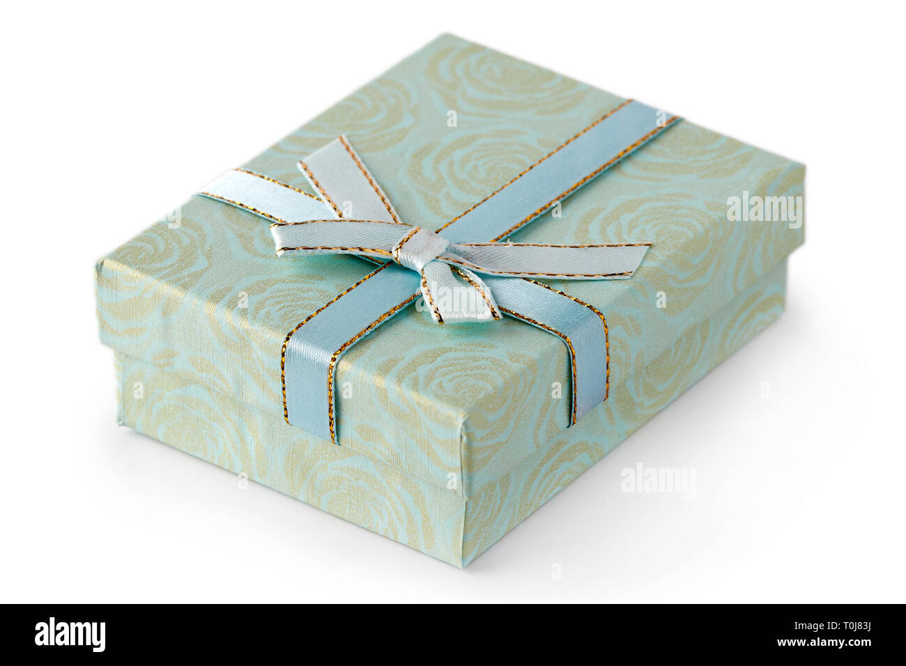 Green gift box with bow isolated on white background Stock Photo - Alamy