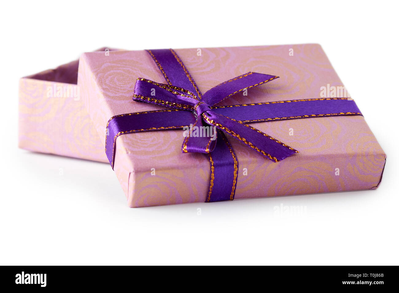 Pink and purple gift box with bow isolated on white background Stock ...