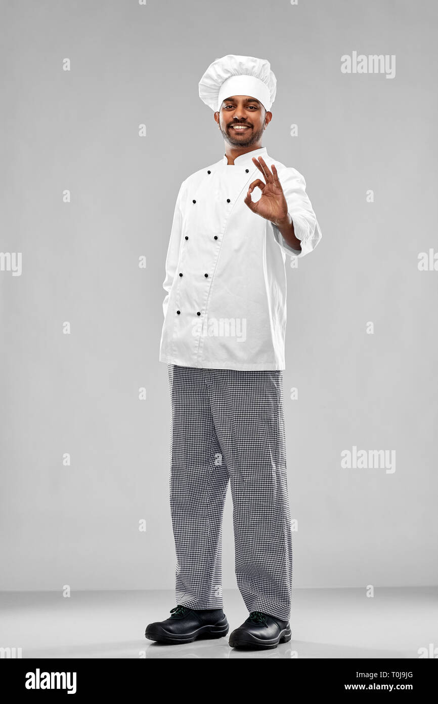 happy male indian chef in toque showing ok gesture Stock Photo - Alamy