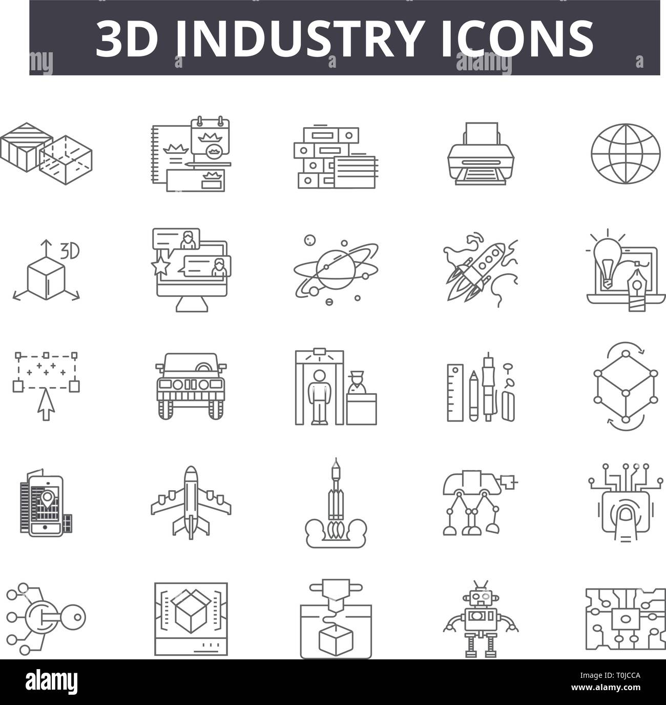 3d industry line icons. Editable stroke signs. Concept icons ...