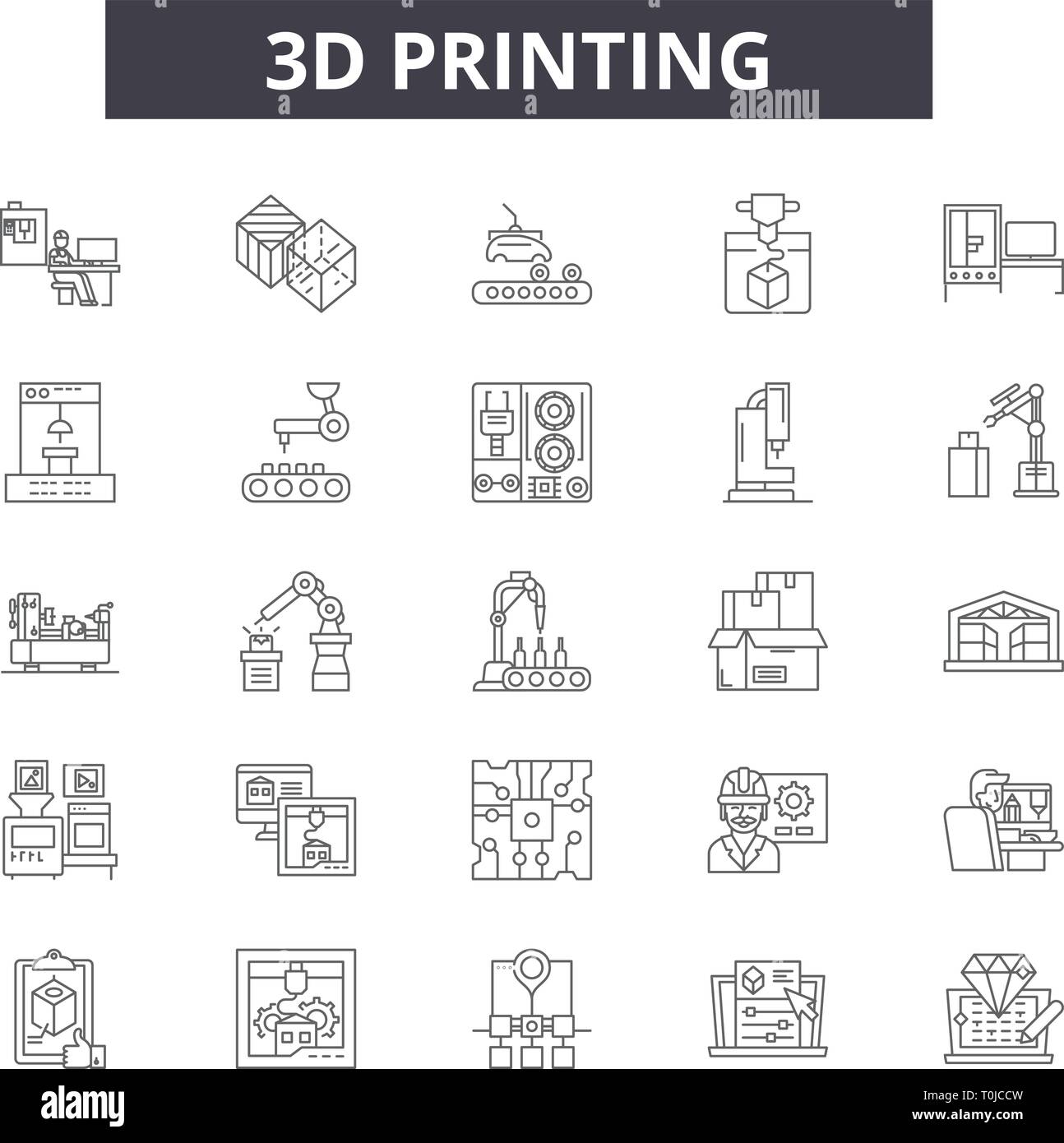 3d printing line icons. Editable stroke signs. Concept icons ...