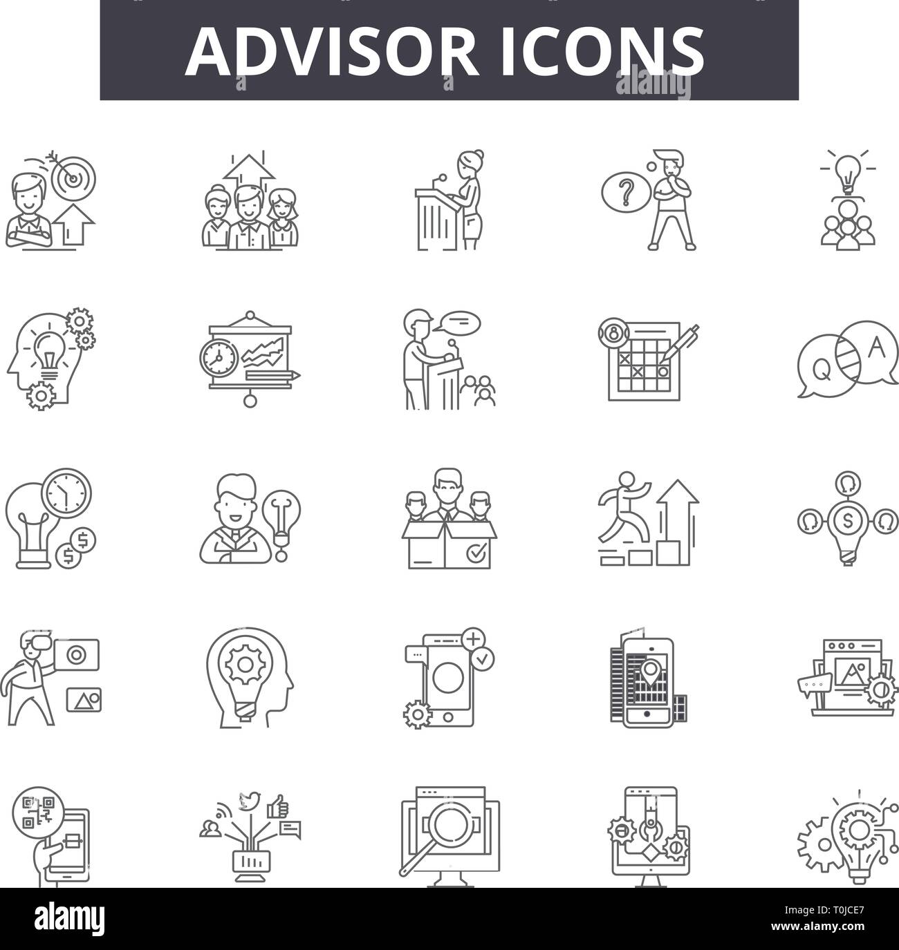 Advisor line icons. Editable stroke signs. Concept icons: meeting ...