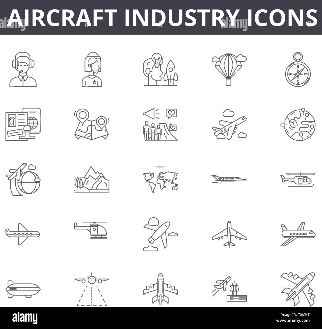 Aircraft industry line icons. Editable stroke signs. Concept icons ...