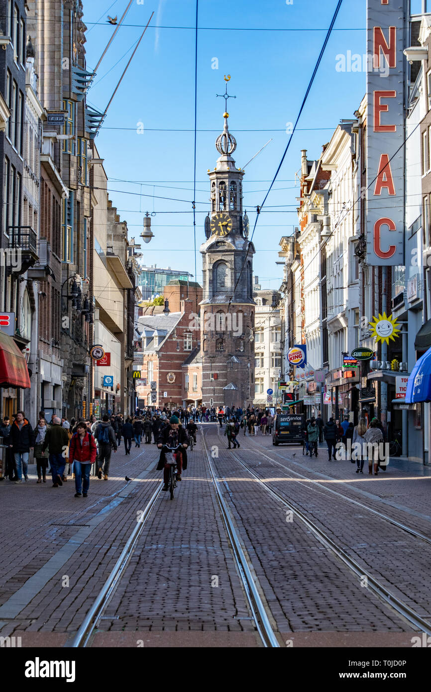 Transport around Amsterdam with trams and bicycle lanes. The ...