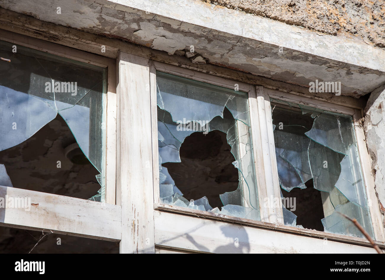 broken window in an abandoned house outdoor closeup on sunny day Stock ...