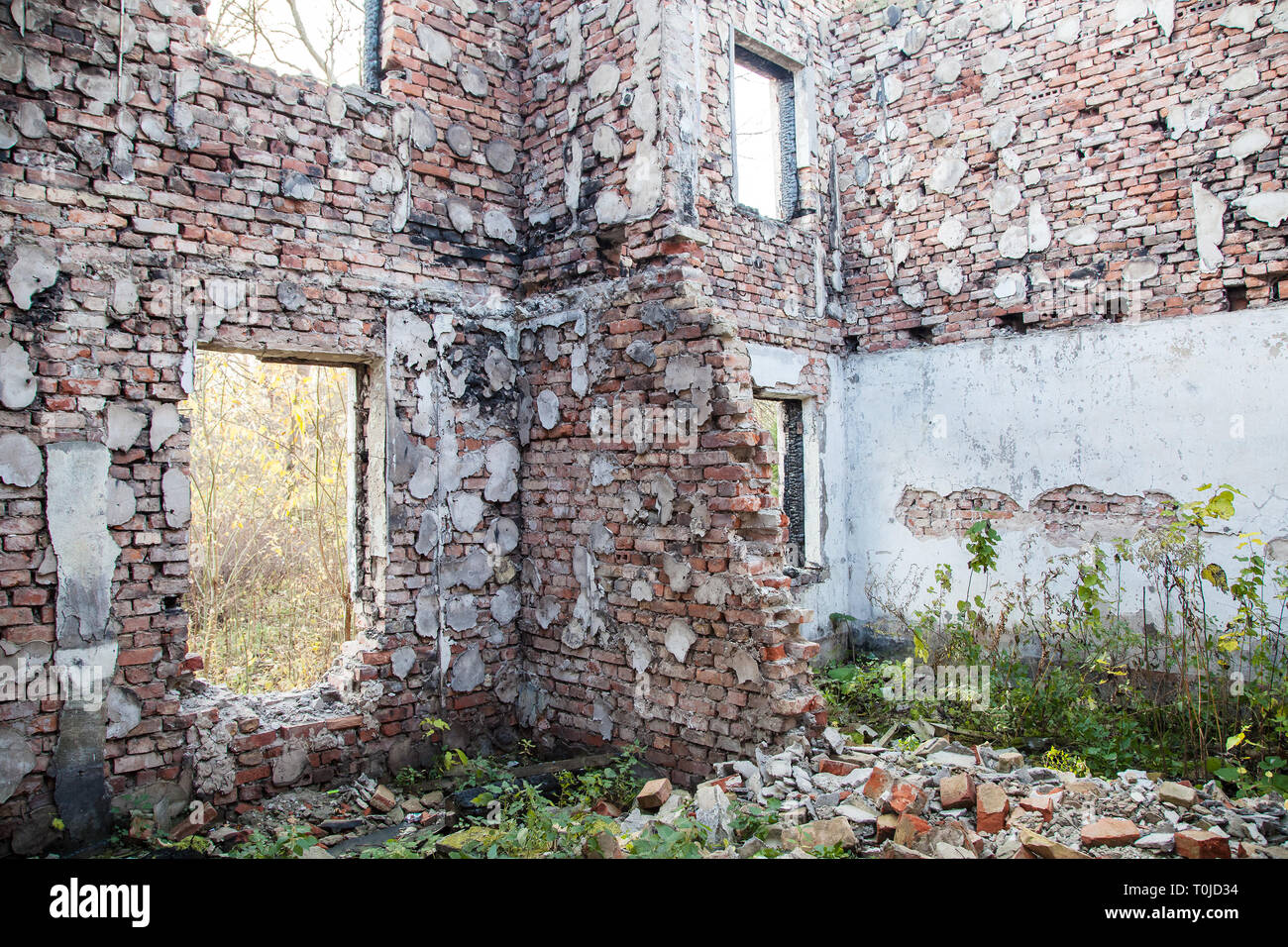 abandoned brick house inside on sunny day Stock Photo - Alamy