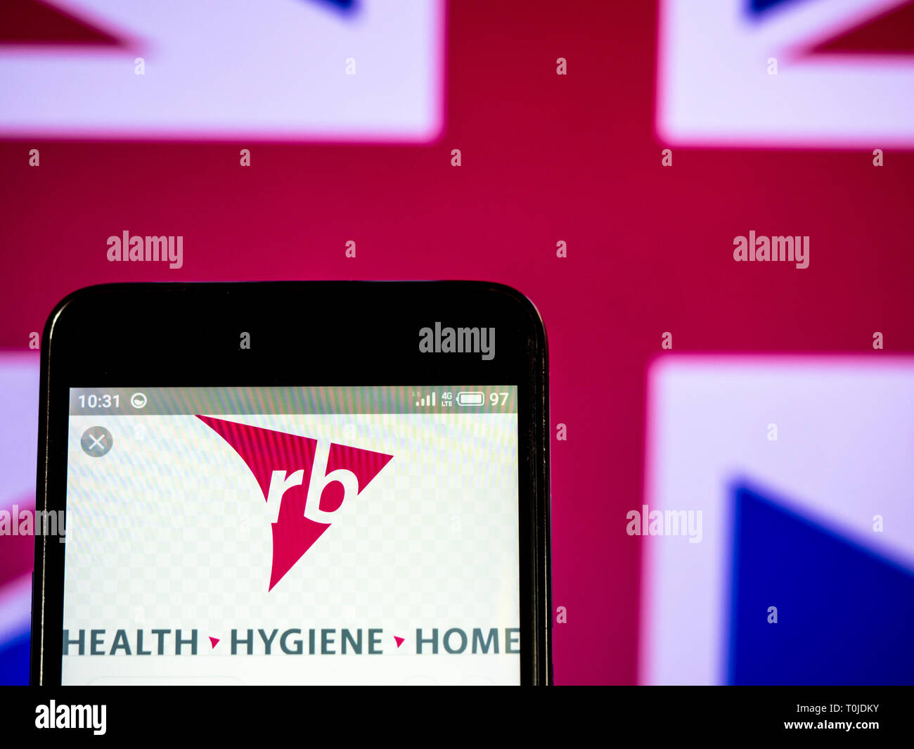 Reckitt Benckiser Group PLC/N.V. company logo seen displayed on smart ...