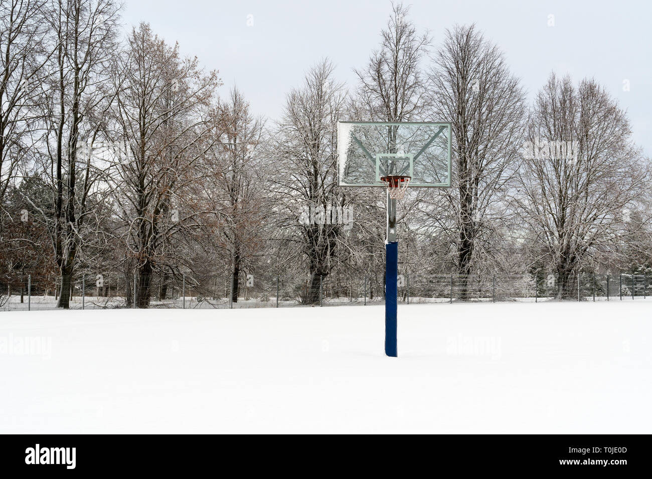 Basketball court in the winter under the snow Stock Photo - Alamy