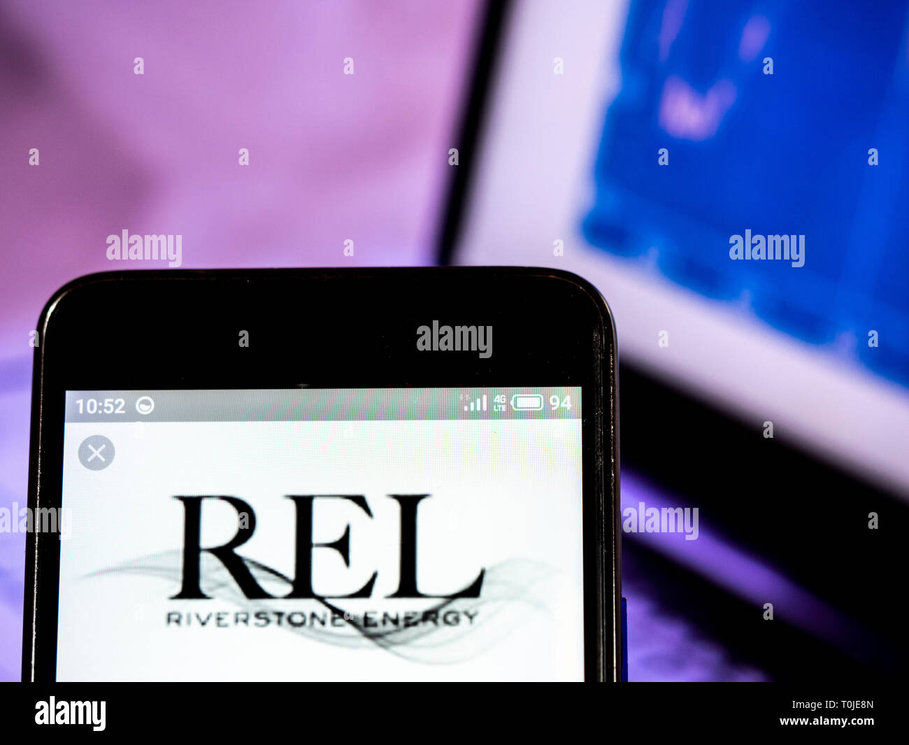Riverstone Energy Limited company logo seen displayed on smart phone ...