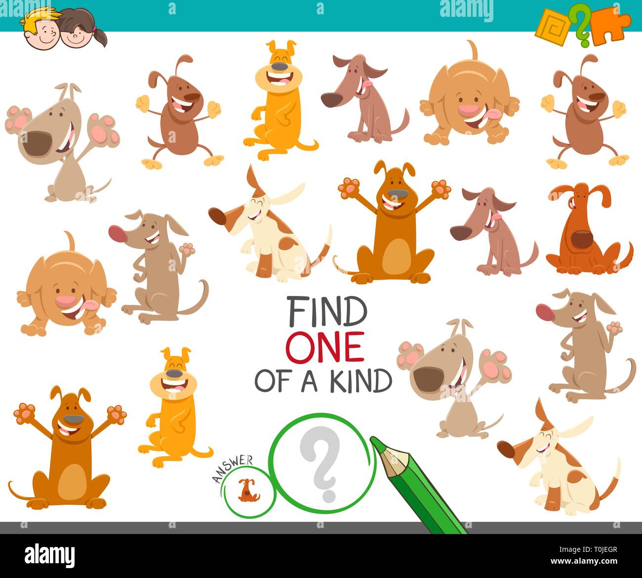 Cartoon Illustration of Find One of a Kind Picture Educational Activity ...