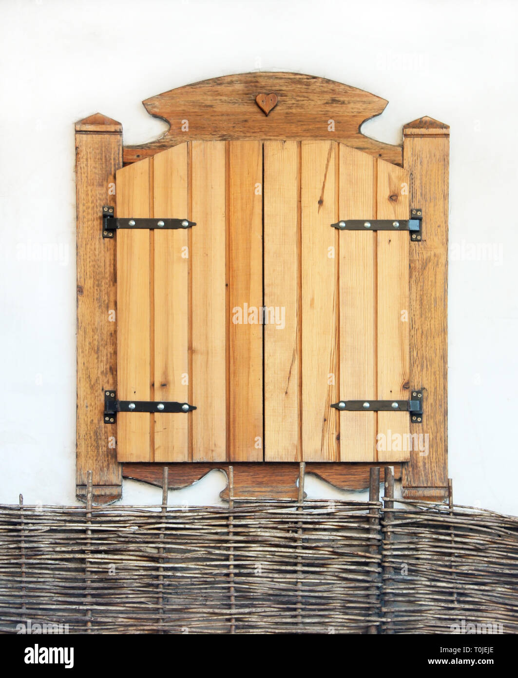 Window of a village house, closed wooden shutters Stock Photo - Alamy