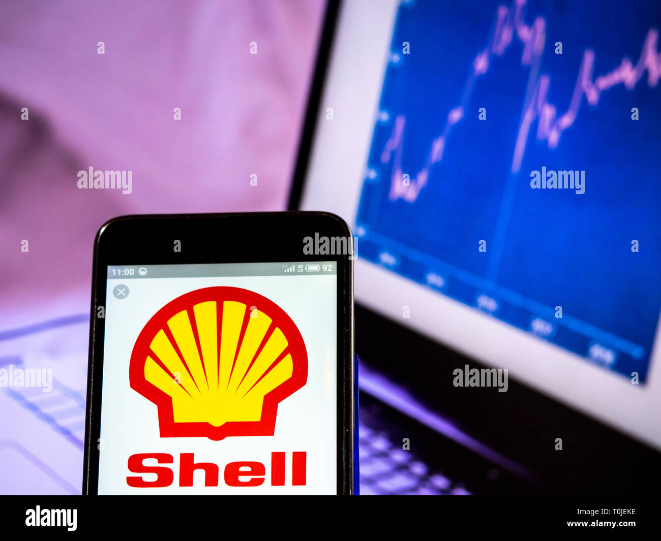 Royal Dutch Shell company logo seen displayed on smart phone Stock ...