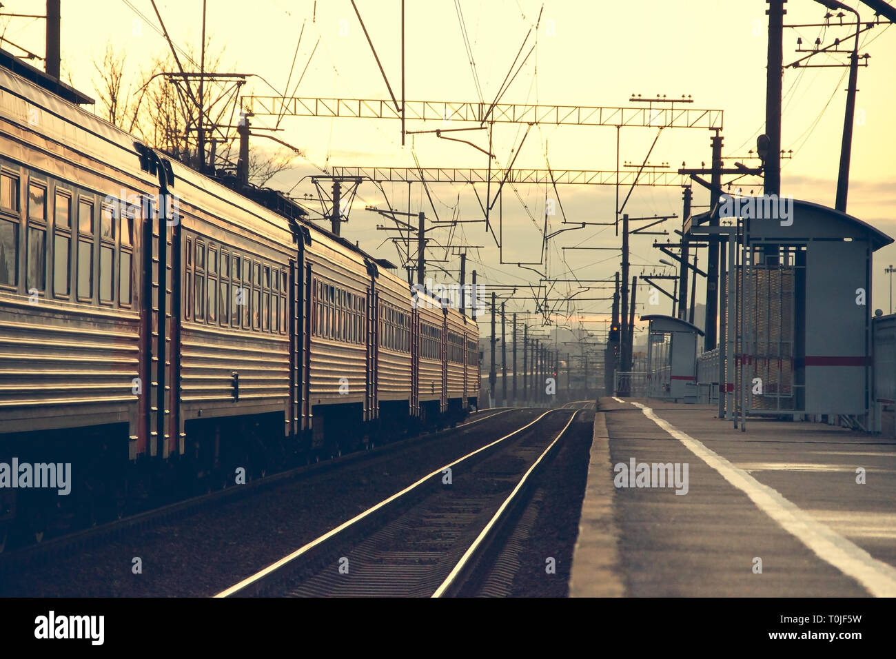 Russian train. Russian railway. Platform Airport, St. Petersburg ...
