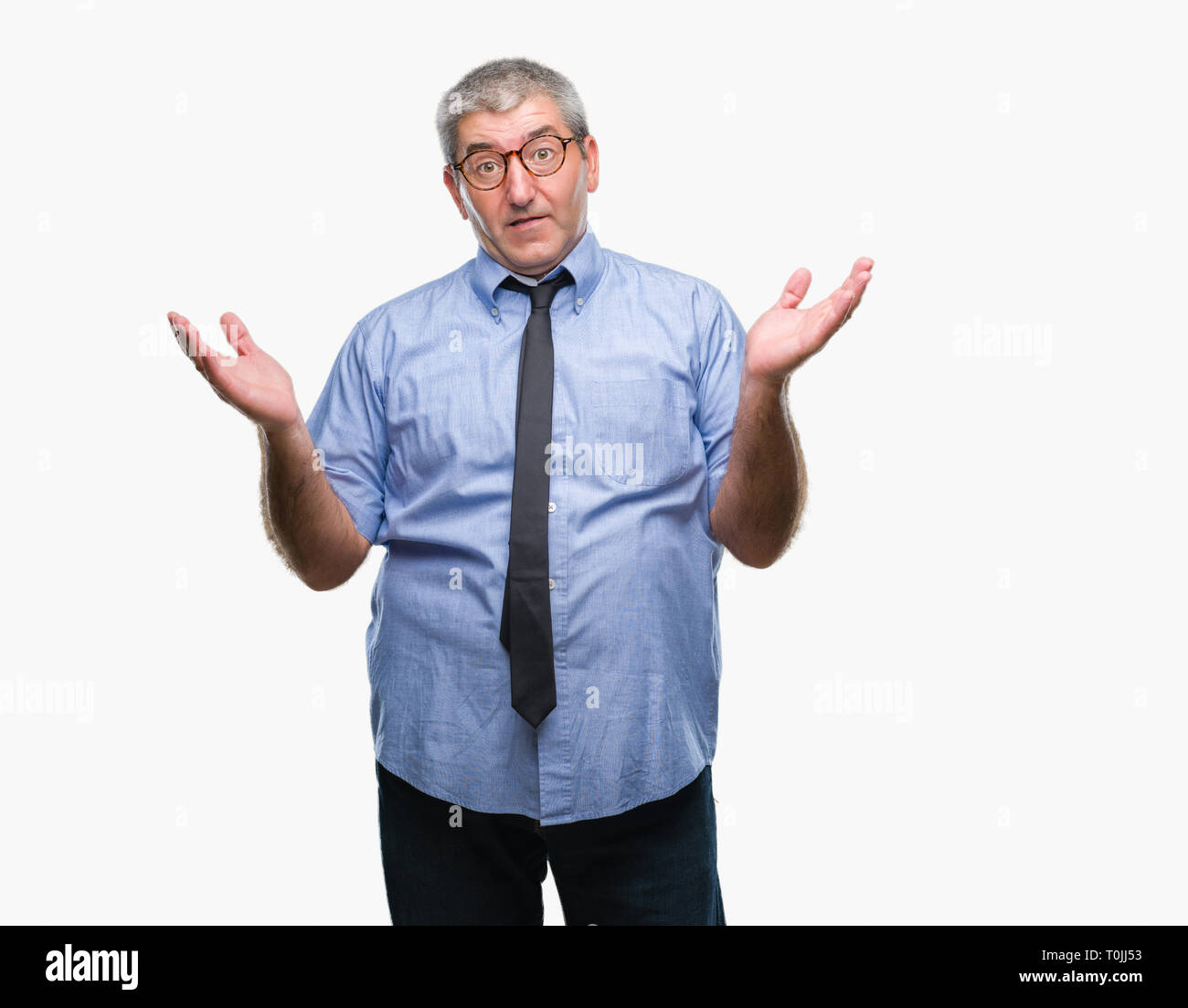 Handsome senior business man over isolated background clueless and ...