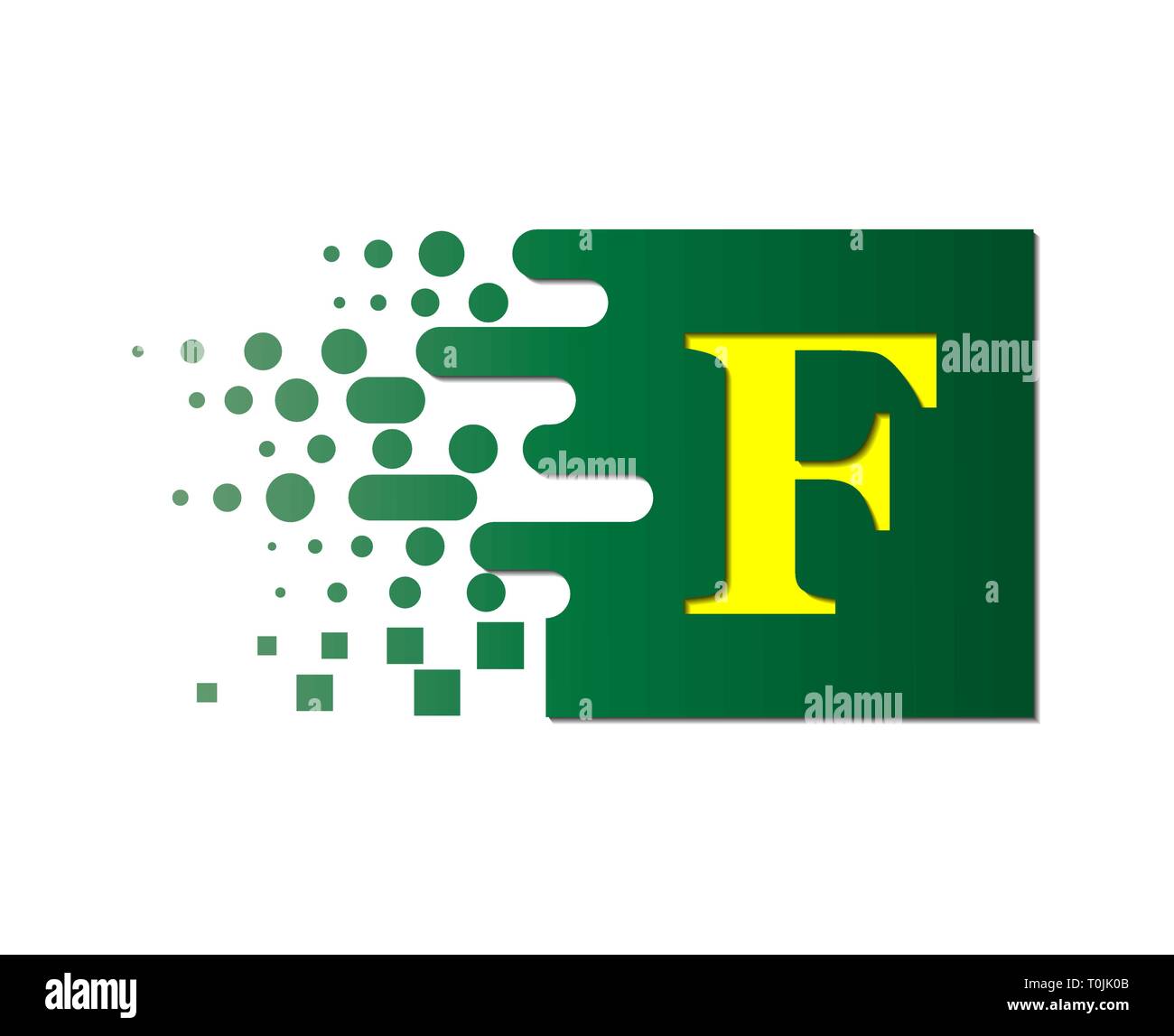 letter F on a colored square with destroyed blocks on a white ...
