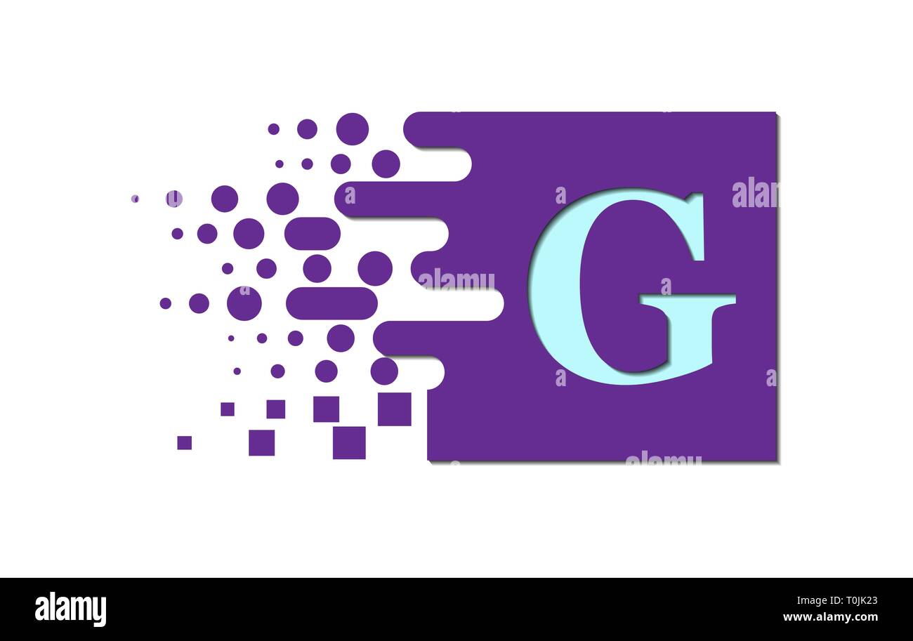 letter G on a colored square with destroyed blocks on a white ...