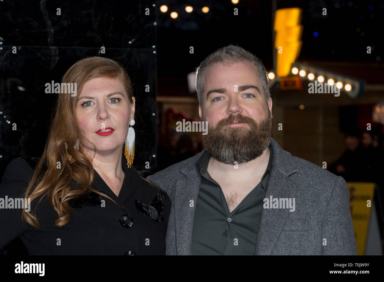 London, UK. 20th Mar 2019. David F. Sandberg (R) (Director) and partner ...