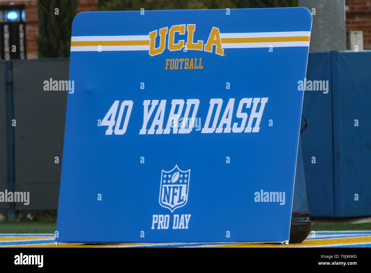 March 19, 2019.40 yard dash sign during the UCLA Pro Day 2019 at ...