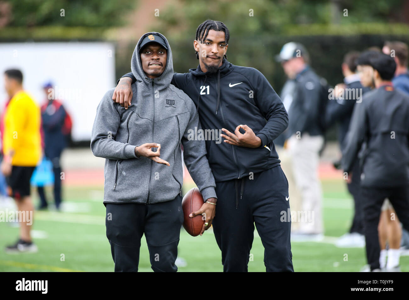 Former Trojans Steven Mitchell and Jalen Greene during the USC Trojans ...