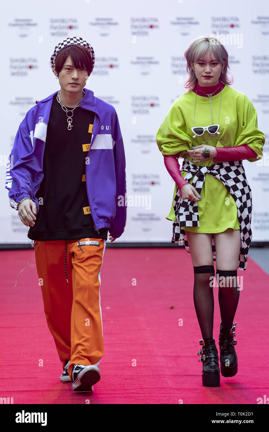 Tokyo, Japan. 21st Mar, 2019. Models wearing ''Shibuya Style'' cloth ...