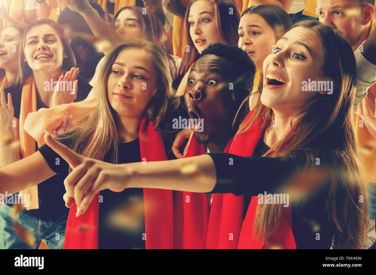 Group of happy fans are cheering for their team victory Stock Photo - Alamy