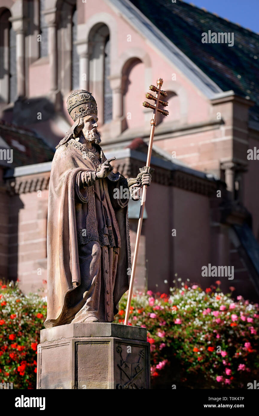 Europe, France, Alsace, Eguisheim, statue of the Pope Leon IX Stock ...